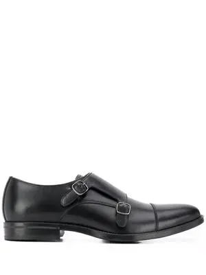 SCAROSSO Leather Monk Strap Shoes - Black
