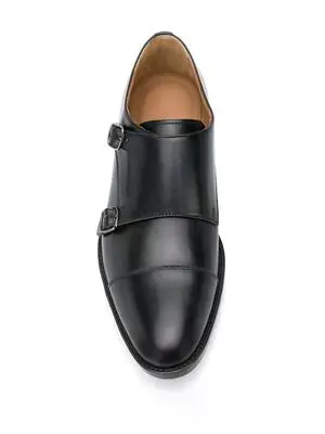SCAROSSO Leather Monk Strap Shoes - Black