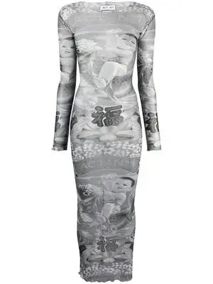 ACT Nº1 Graphic-print Semi-sheer Dress - Grey