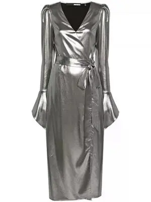 ROTATE BY BIRGER CHRISTENSEN Lamé Wrap Midi Dress