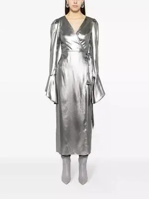 ROTATE BY BIRGER CHRISTENSEN Lamé Wrap Midi Dress