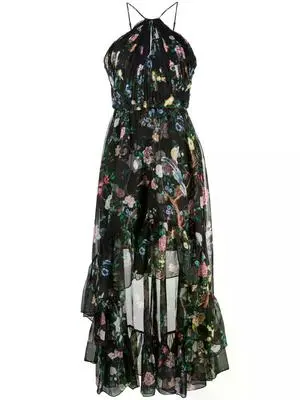 Marchesa Floral-print Halterneck Dress - Black