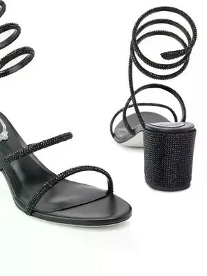 Rene Caovilla Satin Rhinestone Embellished High Block Heel Sandals