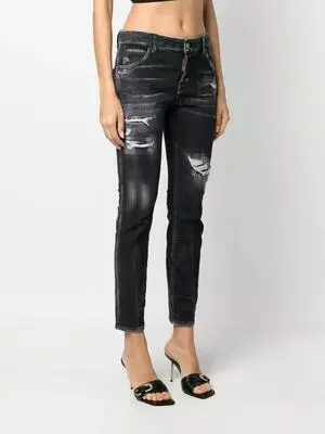 Dsquared2 Distressed Cropped Skinny Jeans - Black