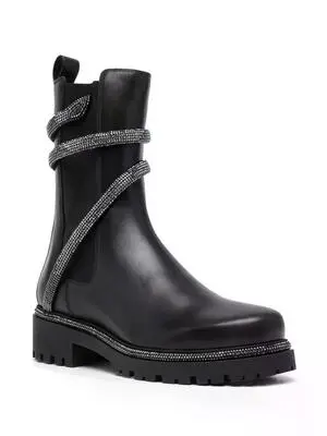 Rene Caovilla Snake-embellished Leather Ankle Boots - Black