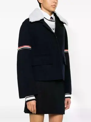 Thom Browne Rwb-striped Shearling-collar Jacket