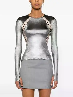 MARINE SERRE Metallic Crescent Moon Paneled Long Sleeve Top