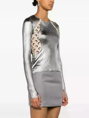 MARINE SERRE Metallic Crescent Moon Paneled Long Sleeve Top