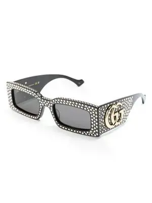 Gucci Embellished Rectangle-frame Sunglasses - Black