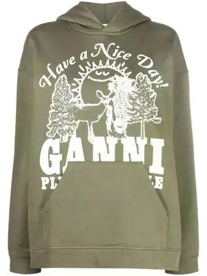 GANNI Logo-print Organic Cotton Hoodie - Green