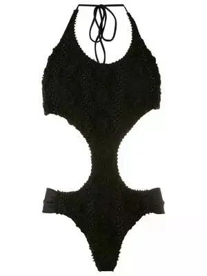 AMIR SLAMA Floral-lace Detail Halterneck Swimsuit - Red