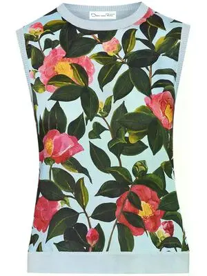 Oscar De La Renta Camellia Printed Tank Top - Blue