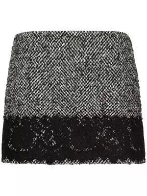 Dolce & Gabbana Wool Blend Herringbone Lace Overlay A-line Skirt