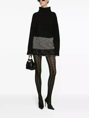 Dolce & Gabbana Wool Blend Herringbone Lace Overlay A-line Skirt