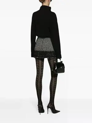 Dolce & Gabbana Wool Blend Herringbone Lace Overlay A-line Skirt