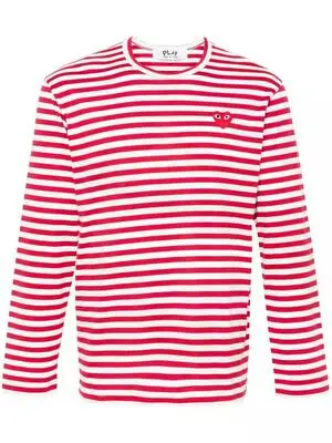 Play Comme Des Garcon Heart-patch Striped T-shirt - Red