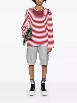 Play Comme Des Garcon Heart-patch Striped T-shirt - Red