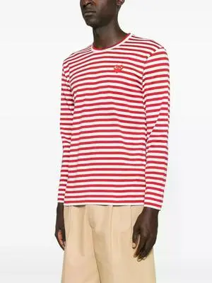 Play Comme Des Garcon Heart-patch Striped T-shirt - Red