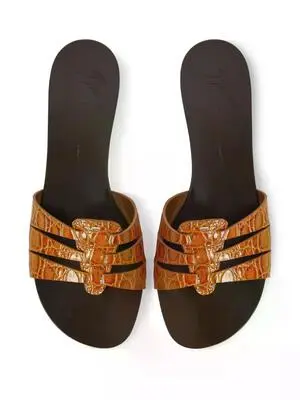 GIUSEPPE ZANOTTI Adheline Croc Effect Slides - Brown