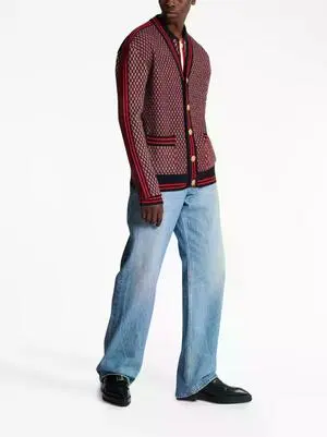 Balmain Monogram-print Checked Wool Cardigan