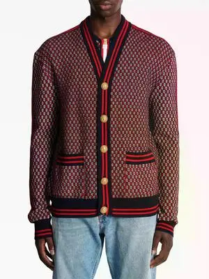 Balmain Monogram-print Checked Wool Cardigan