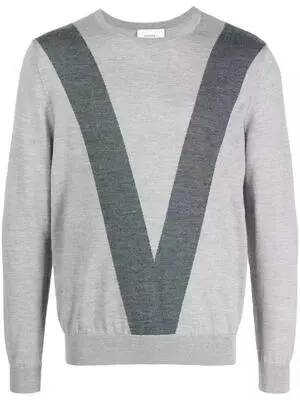 PORTS V Intarsia-knit Logo Crew-neck Jumper - Grey