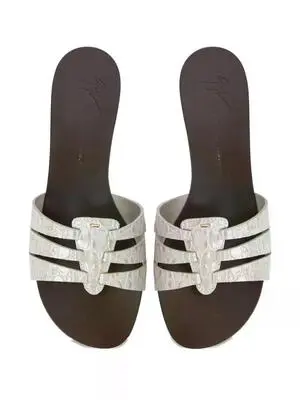 GIUSEPPE ZANOTTI Adheline Leather Slides - Grey