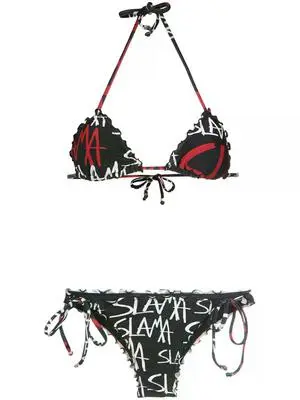 AMIR SLAMA Logo Print Bikini Set - Black