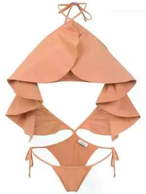 AMIR SLAMA Ruffled Halterneck Swimsuit - Neutrals