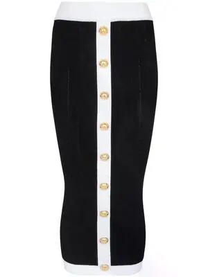 Balmain Buttoned Knit Midi Skirt - Black