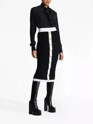 Balmain Buttoned Knit Midi Skirt - Black