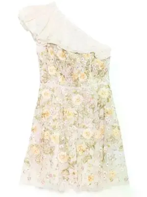NEEDLE & THREAD Florine One-shoulder Mini Dress - Neutrals
