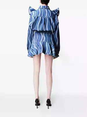 AREA Sunray Ruffle-hem Denim Skirt