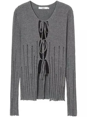 B+AB Distressed Ribbed-knit Cardigan