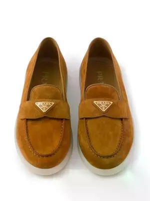 Prada Suede Loafers With Enameled Triangle Logo