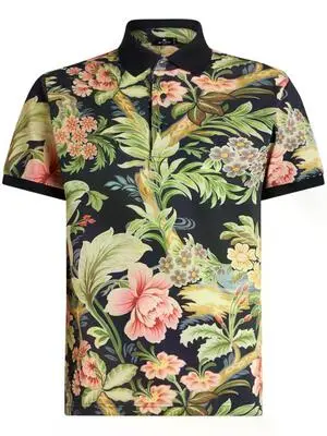 Etro Floral-print Cotton Polo Shirt - Blue