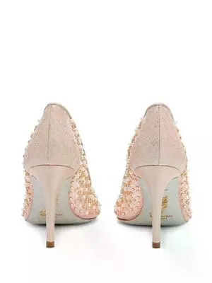 Rene Caovilla 80mm Lace Pumps With Crystal Embellishment - Neutrals