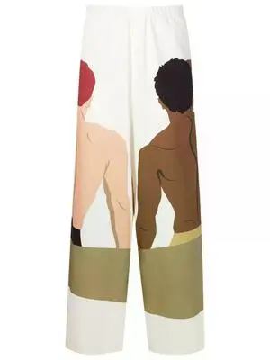 AMIR SLAMA Graphic-print Wide-leg Trousers - Neutrals