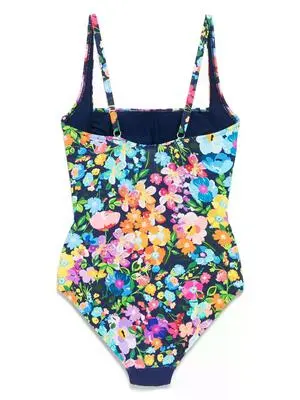 Johnny Was Ruched Floral Print One-piece Swimsuit - Blue