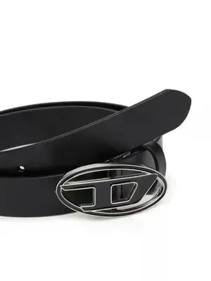 DIESEL® 1dr Logo Buckle Leather Belt - Black