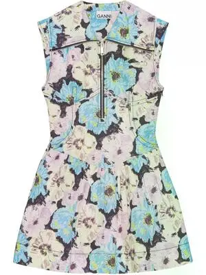 GANNI Printed Mini Dress - Blue