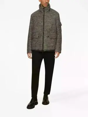 Dolce & Gabbana Logo Plaque Wool Blend Stand Collar Jacket