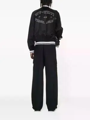 Off-White Satin Embroidered Logo Bomber Jacket