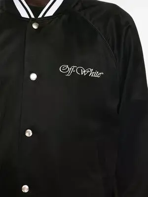Off-White Satin Embroidered Logo Bomber Jacket