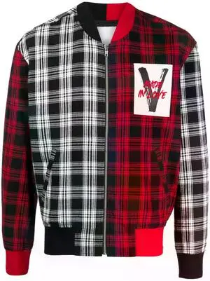 PORTS V Mix-plaid Cotton Bomber Jacket - Black
