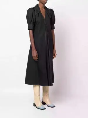 GANNI Puff-sleeved Box-pleat Dress