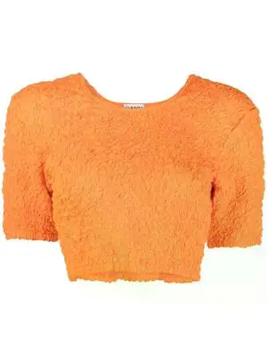 GANNI Shirred Organic Cotton Crop Top - Orange