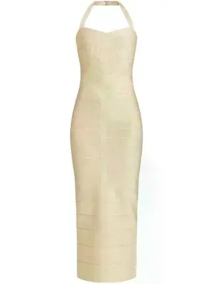 Herve Leger Metallic Iris Halterneck Dress