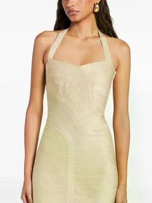 Herve Leger Metallic Iris Halterneck Dress