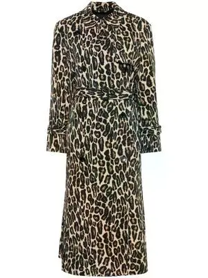 Theory Leopard Print Virgin Wool Trench Coat